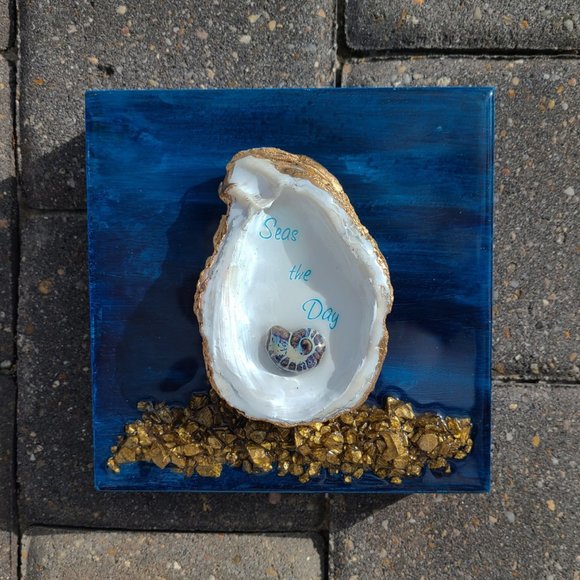 Hand Crafted | Art | Seas The Day Oyster Shell Wall Art Nautilus Gold ...